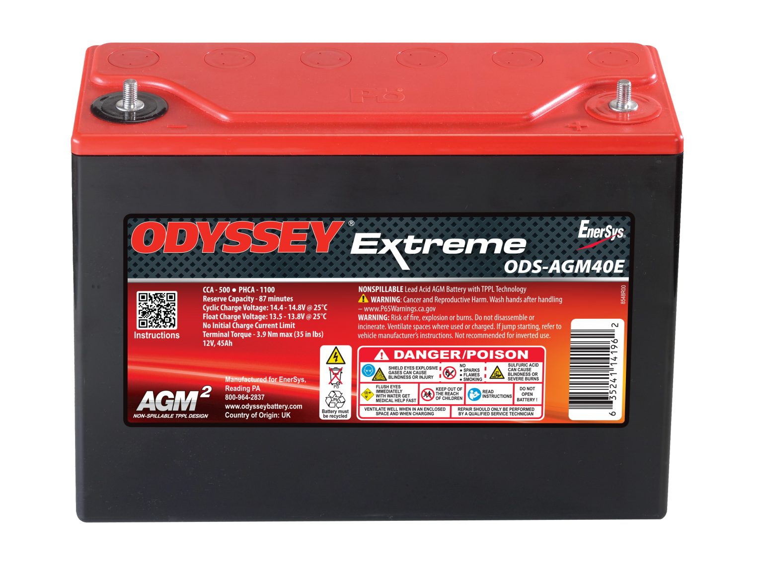 EnerSys Odyssey ODS-AGM40E Lead Acid (AGM-TPPL) Battery - Battery Store, Inc.