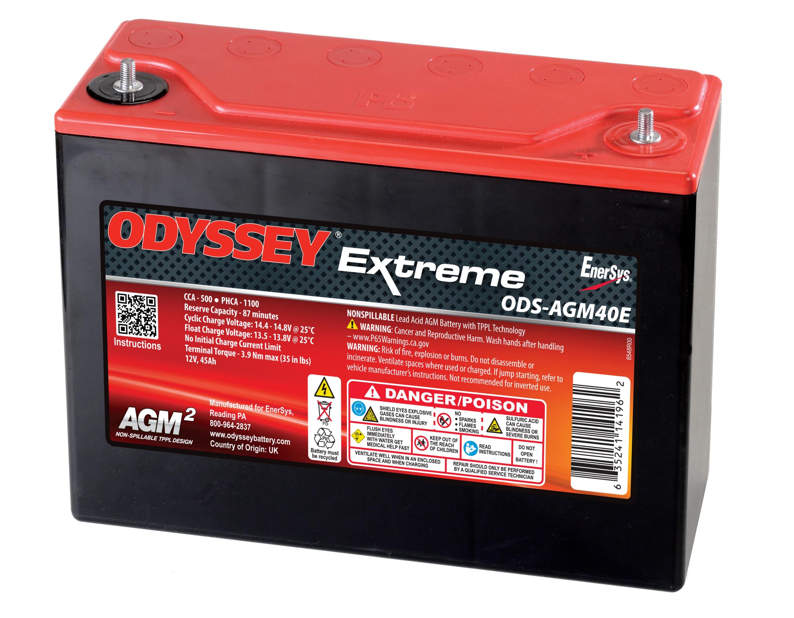 EnerSys Odyssey ODS-AGM40E Lead Acid (AGM-TPPL) Battery - Battery Store, Inc.